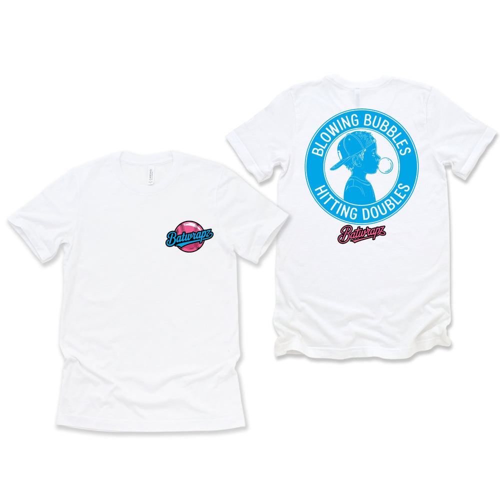 BatWrapz "Blowing Bubbles & Hitting Doubles" Adult Tee - White