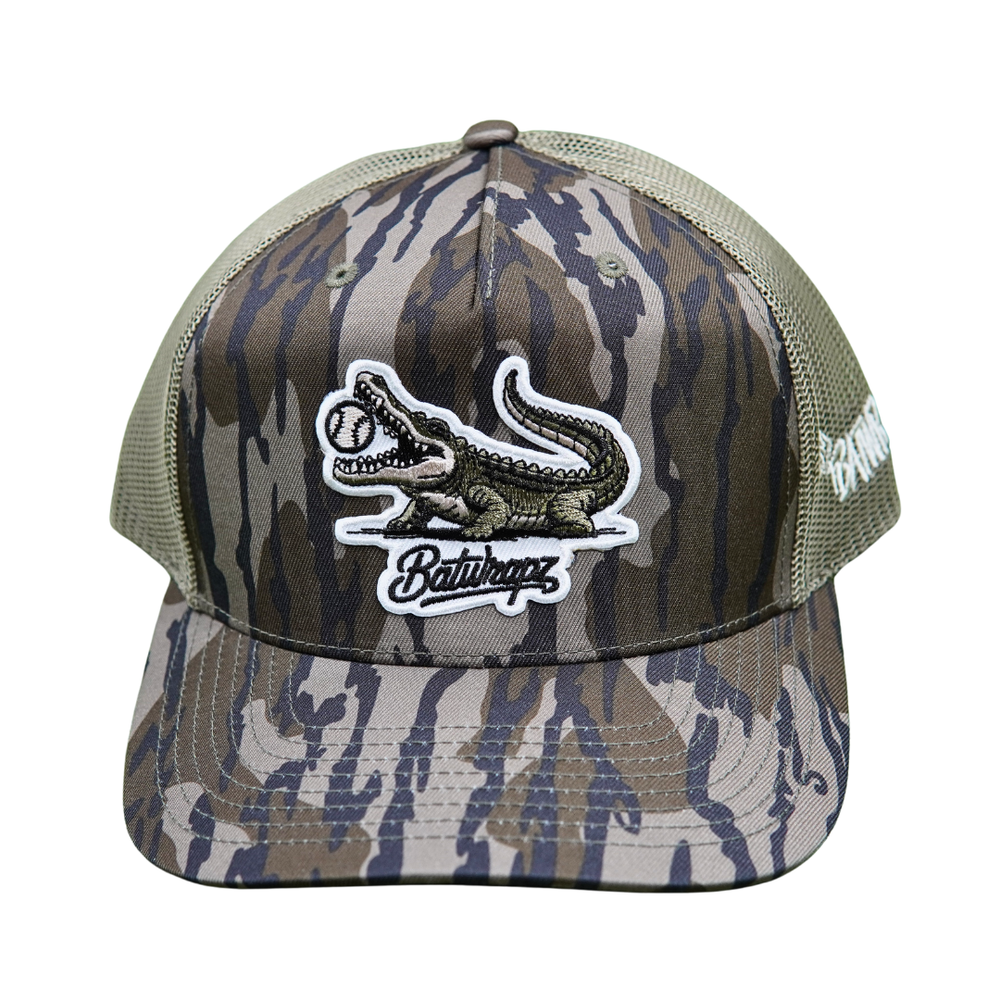 BatWrapz Baseball Diamond Gator Hat 5 Panel Snap Back - Bottomland Cam