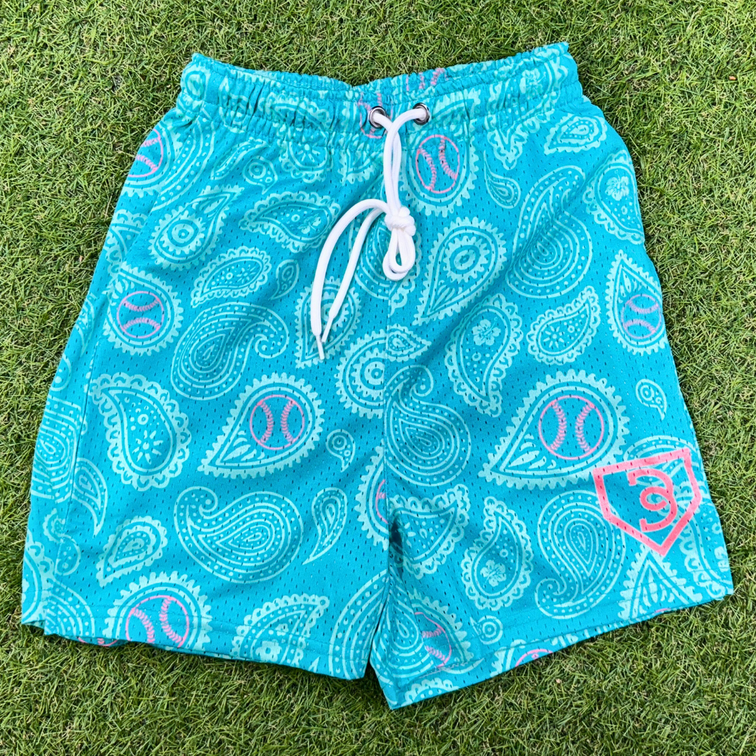 BatWrapz Teal Paisley Baseball Training Shorts (Single Lined) - Youth